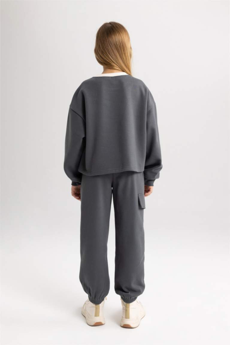 Anthracite GIRLS & TEENS Girl Printed Sweatshirt Sweatpants 2 Piece Set ...