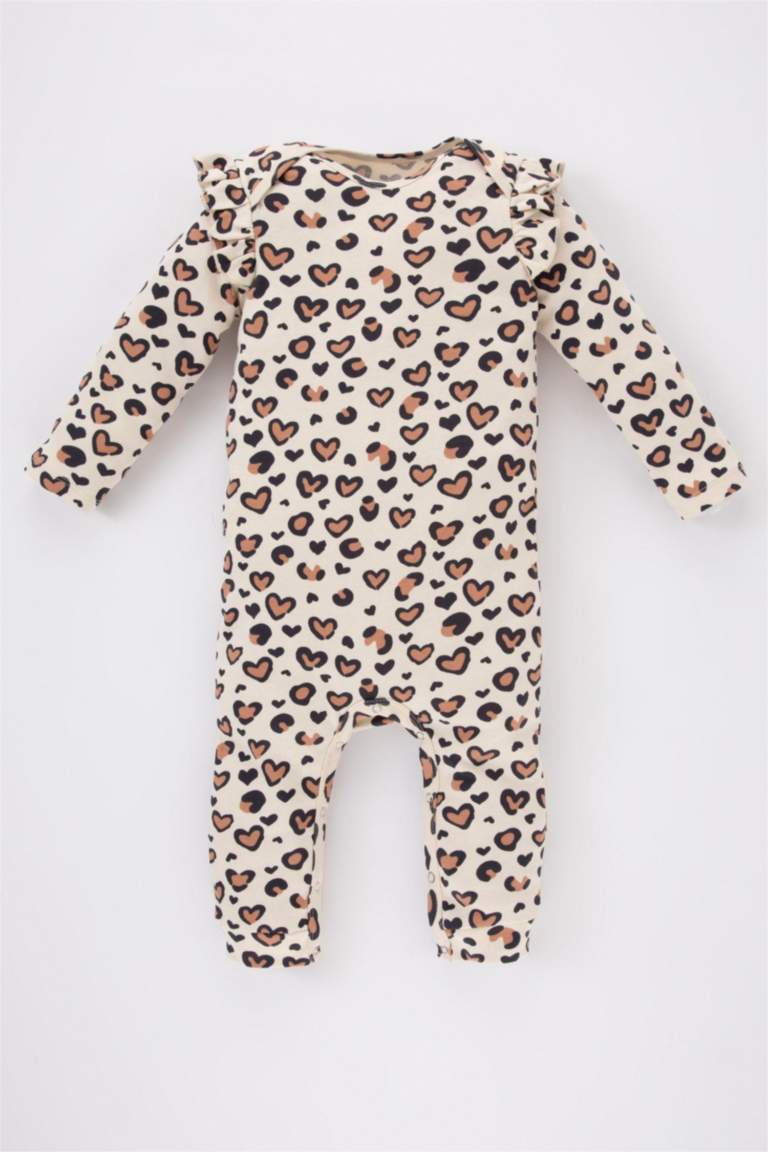 Beige BABY GIRL Regular Fit Envelope Neck Leopard Jumpsuit 2940792 ...