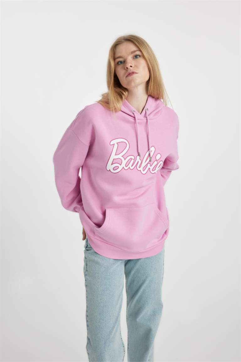 Pink WOMAN Barbie Oversize Fit Hooded Thick Sweatshirt 2933142 | DeFacto