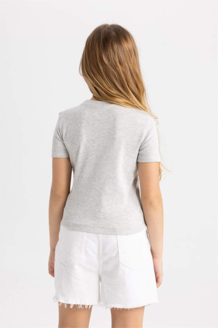 Grey GIRLS TEENS Girl Slim Fit Crew Neck Ribbon Basic T Shirt 3059440