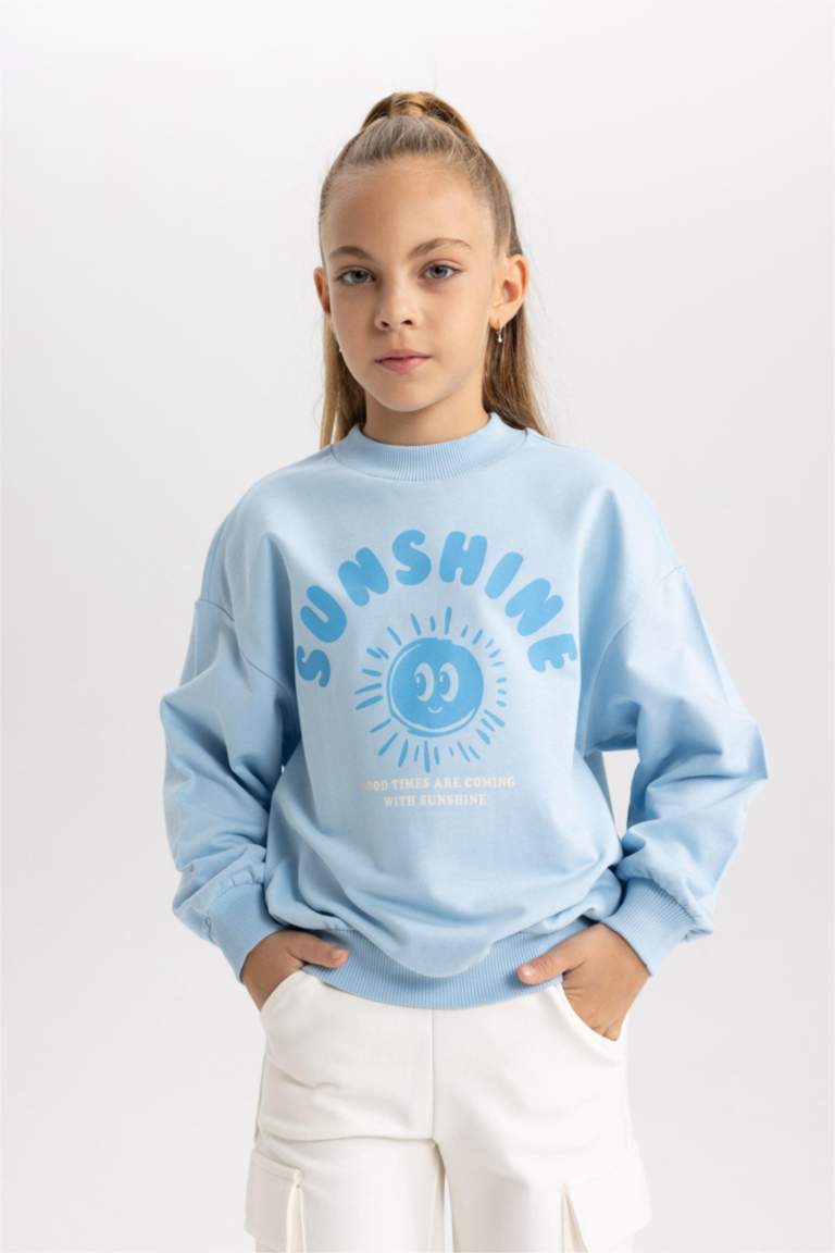 Blue GIRLS & TEENS Regular Fit Crew Neck Sweatshirt 2939202 | DeFacto