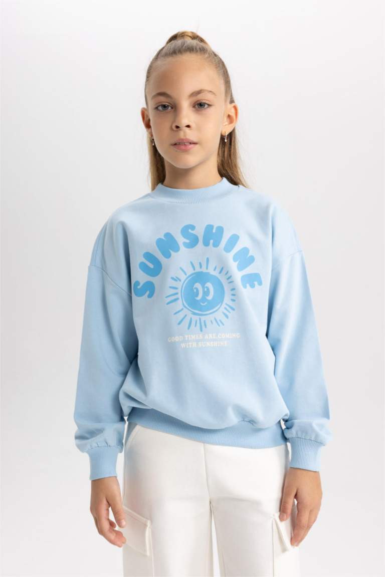 Blue GIRLS & TEENS Regular Fit Crew Neck Sweatshirt 2939202 | DeFacto