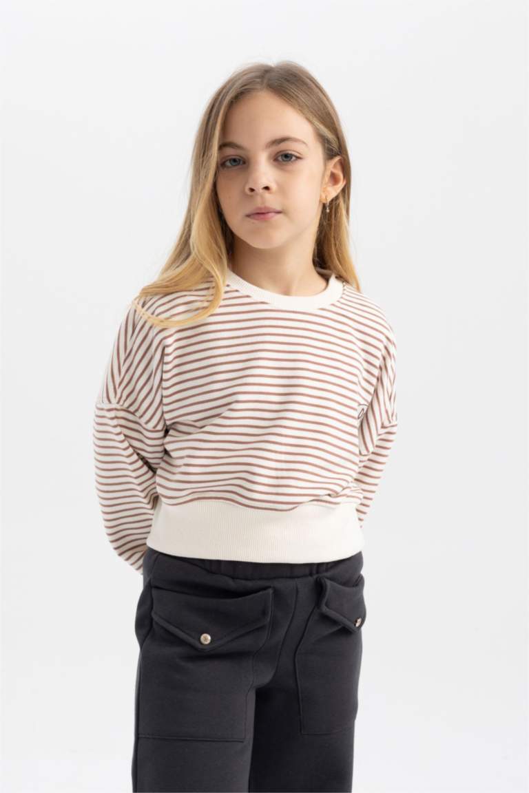 Brown GIRLS & TEENS Girl Crop Crew Neck Sweatshirt 2938088 | DeFacto