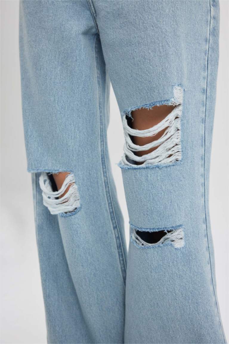 Indigo WOMAN Wide Leg Ripped Detailed High Waist Long Jeans 2995322 ...
