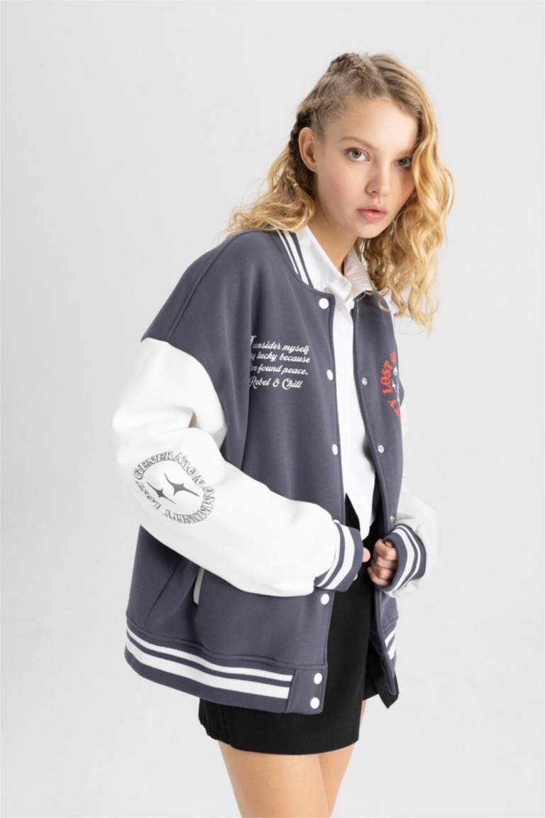 Anthracite WOMAN Oversize Fit Crew Neck Thick Fabric Bomber Jacket ...