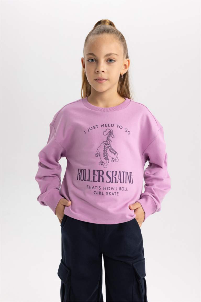 Purple Girls & Teens Girl Crew Neck Printed Sweatshirt 2993341 | DeFacto