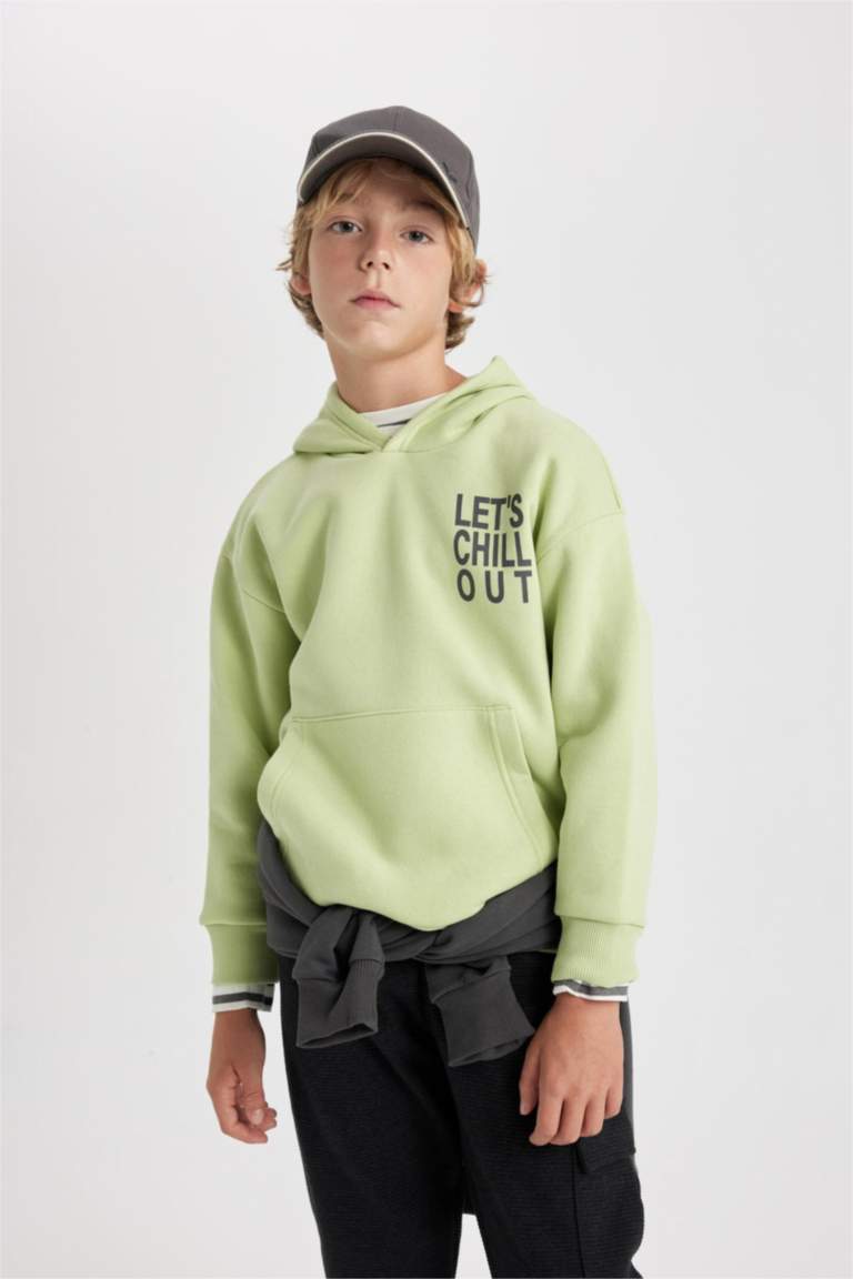 Green BOYS & TEENS Boy Oversize Fit Printed Hooded Thick Sweatshirt ...