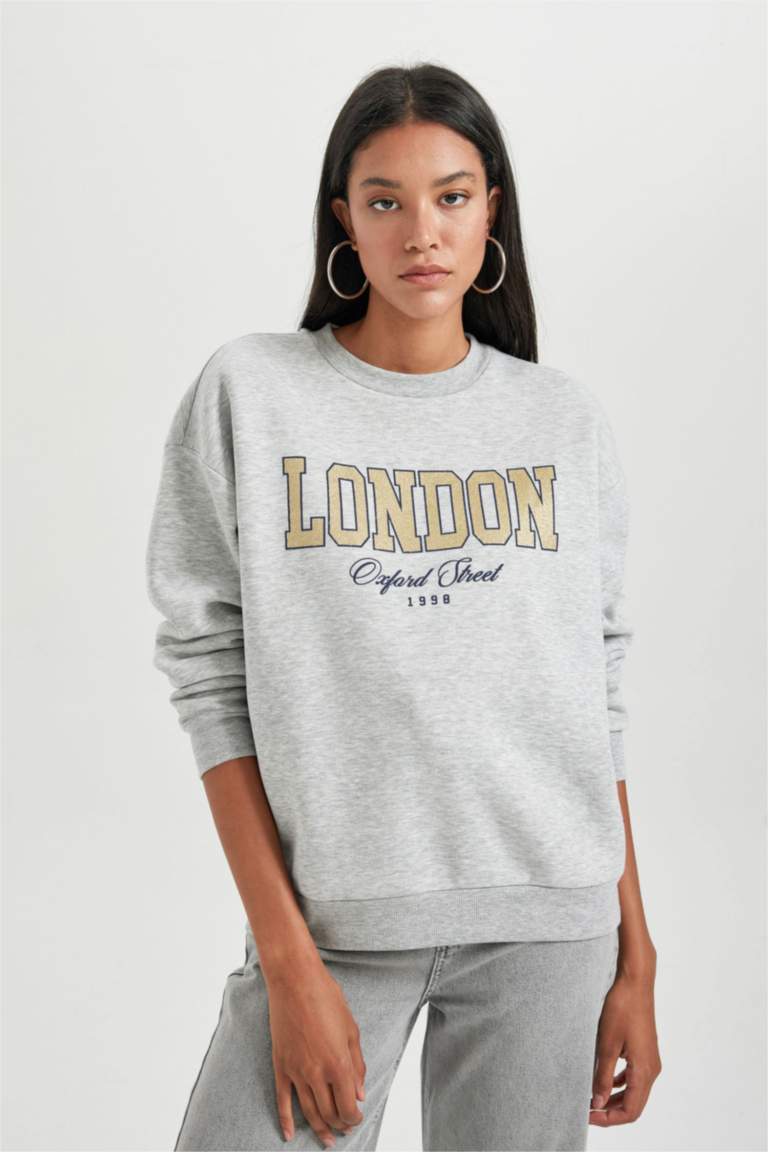 Grey WOMAN Relax Fit Long Sleeve Sweatshirt 2936598 | DeFacto