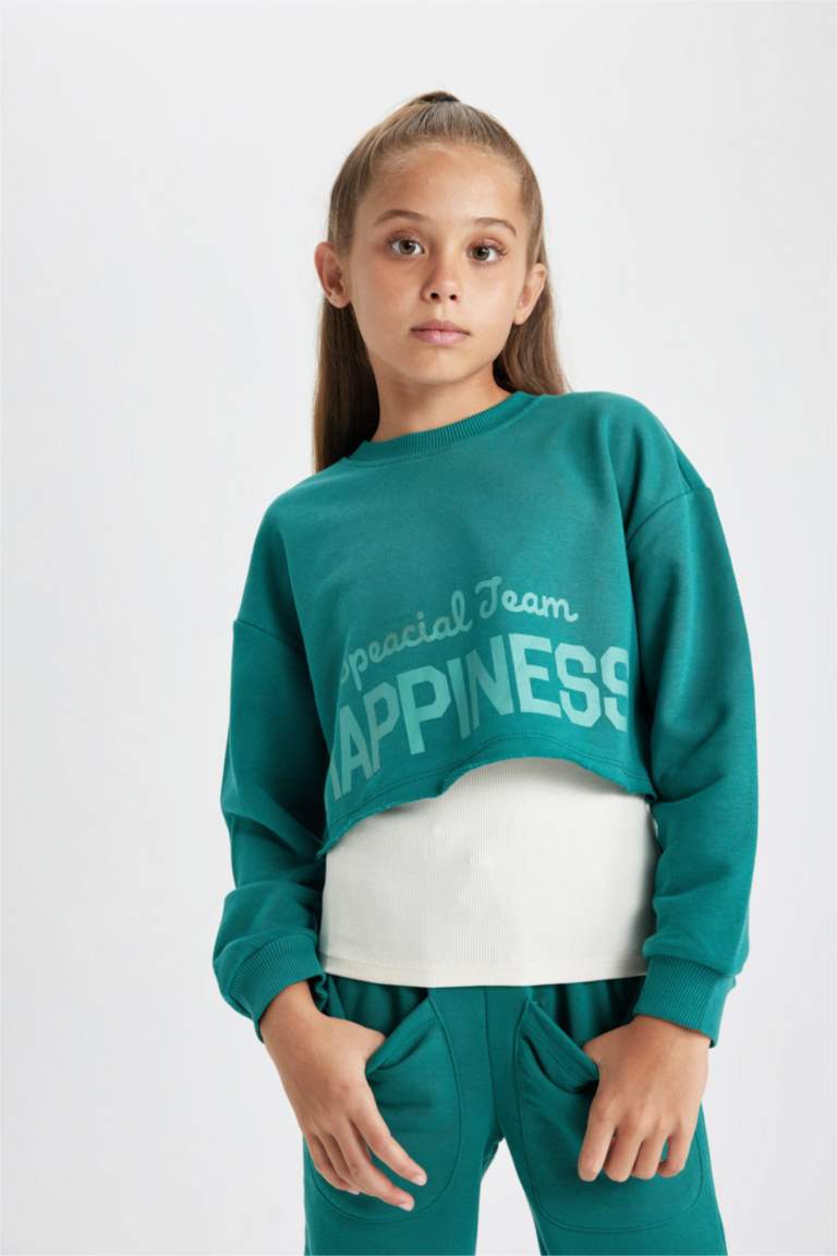 Green GIRLS & TEENS Crop Crew Neck Sweatshirt 2935667 | DeFacto