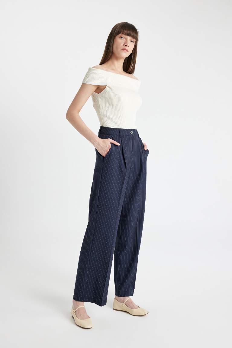 Синий Женщины Брюки Wide Leg с высокой талией 3113228 | DeFacto