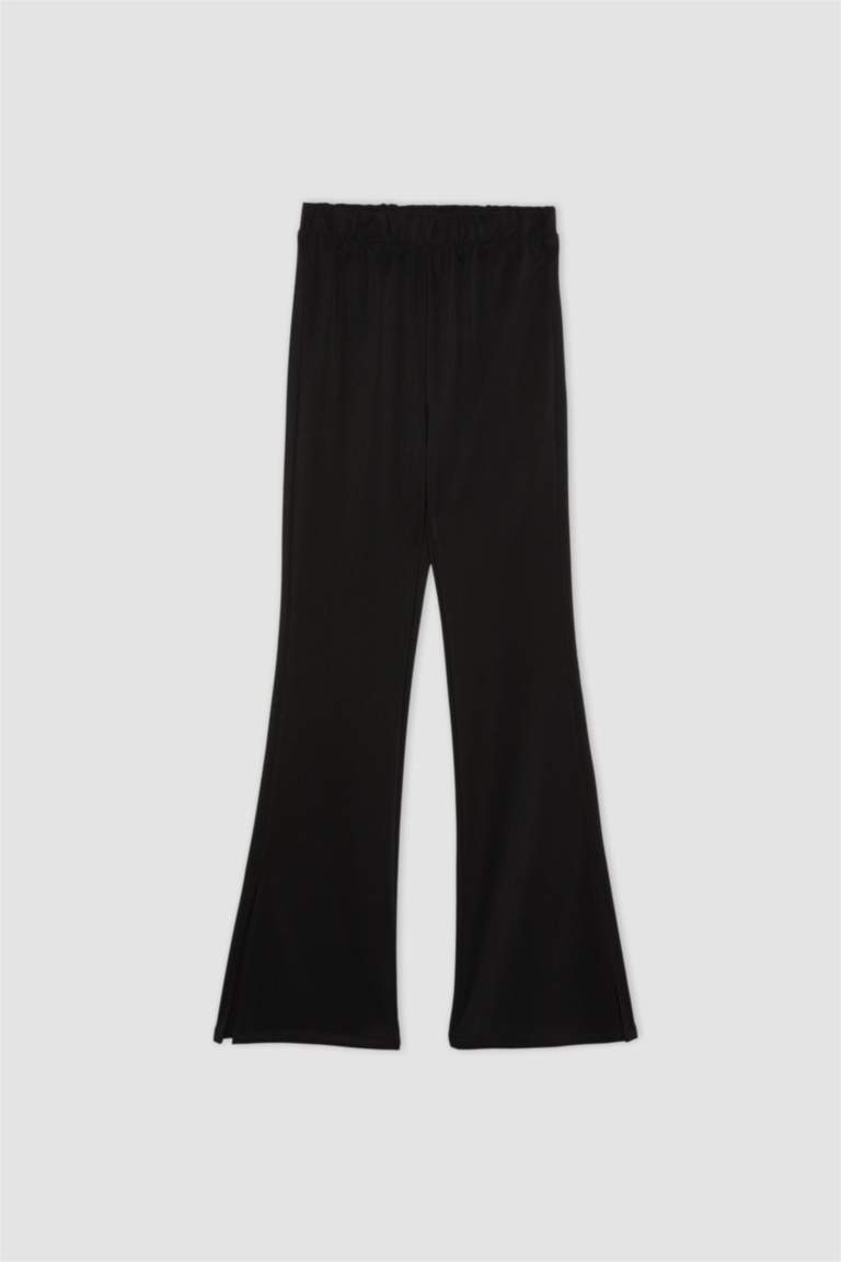 Siyah Kadın Flare Fit Yüksek Bel Basic Düz Yırtmaç Detaylı Tayt 2996971 ...