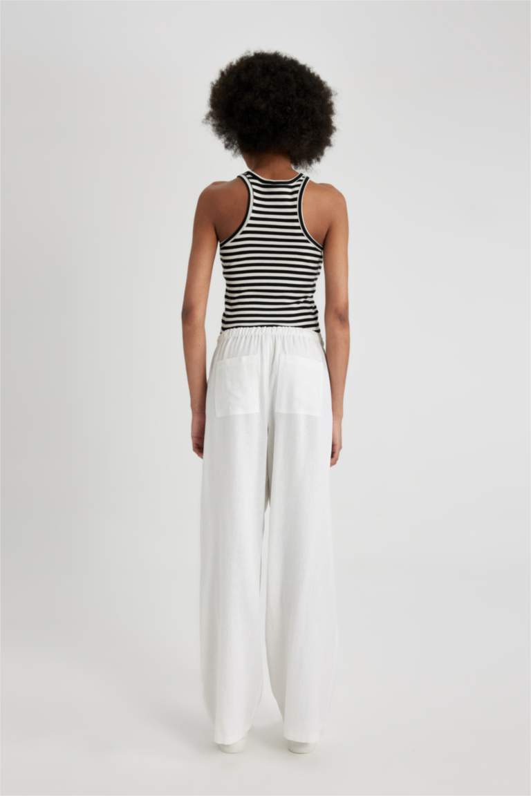 White WOMAN Wide Leg High Waist Standard Length Linen Blend Trousers ...