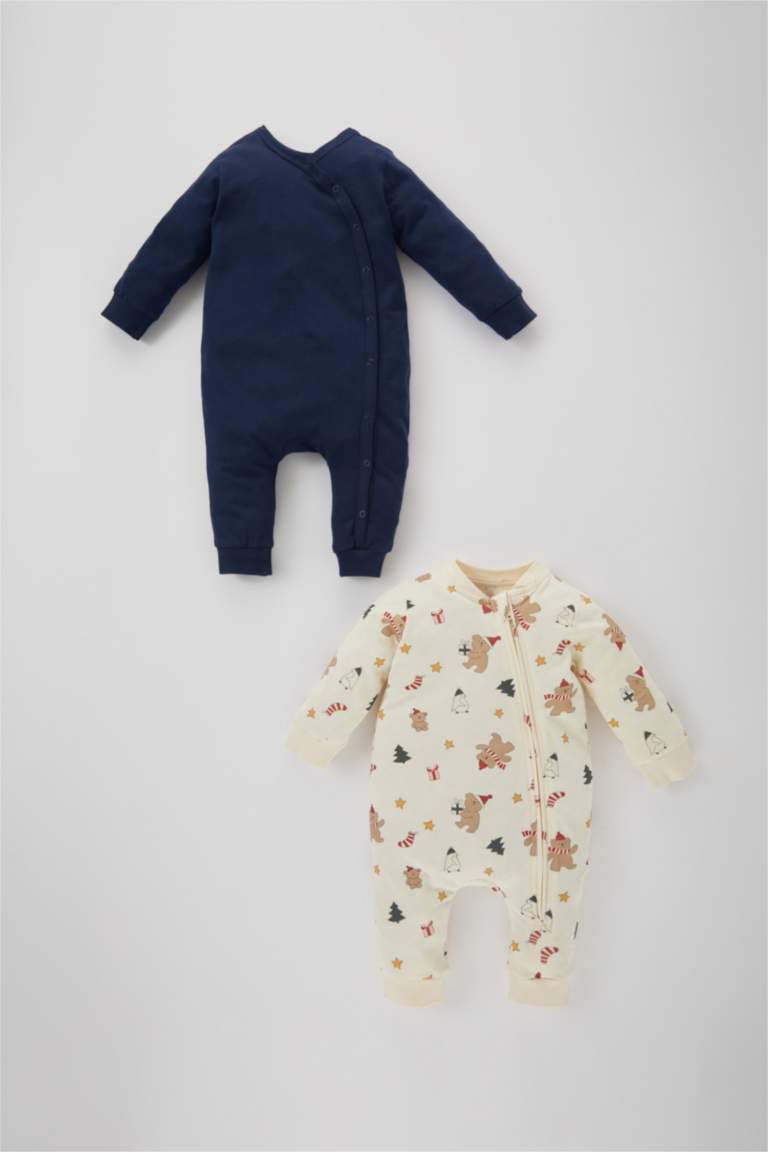 Ecru Baby Boy Baby Boy Newborn New Year Printed Cotton 2 Piece Jumpsuit ...