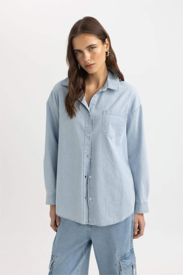 Blue WOMAN Oversize Fit Denim Shirt 3080954 | DeFacto