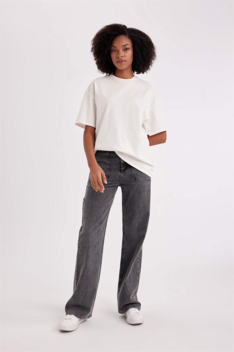 Anthracite WOMAN Wide Leg High Waist Long Jeans 3036052 | DeFacto