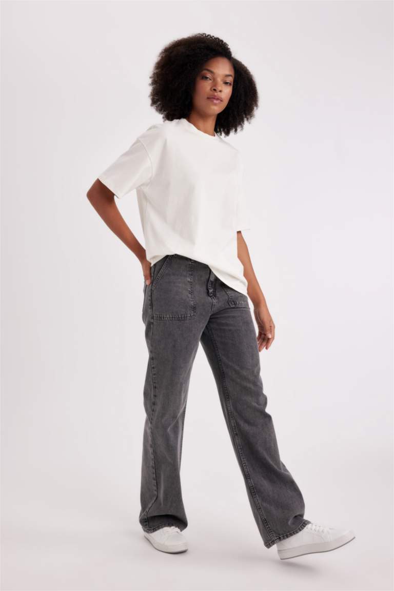 Anthracite Woman Wide Leg High Waist Long Jeans 3036052 | DeFacto