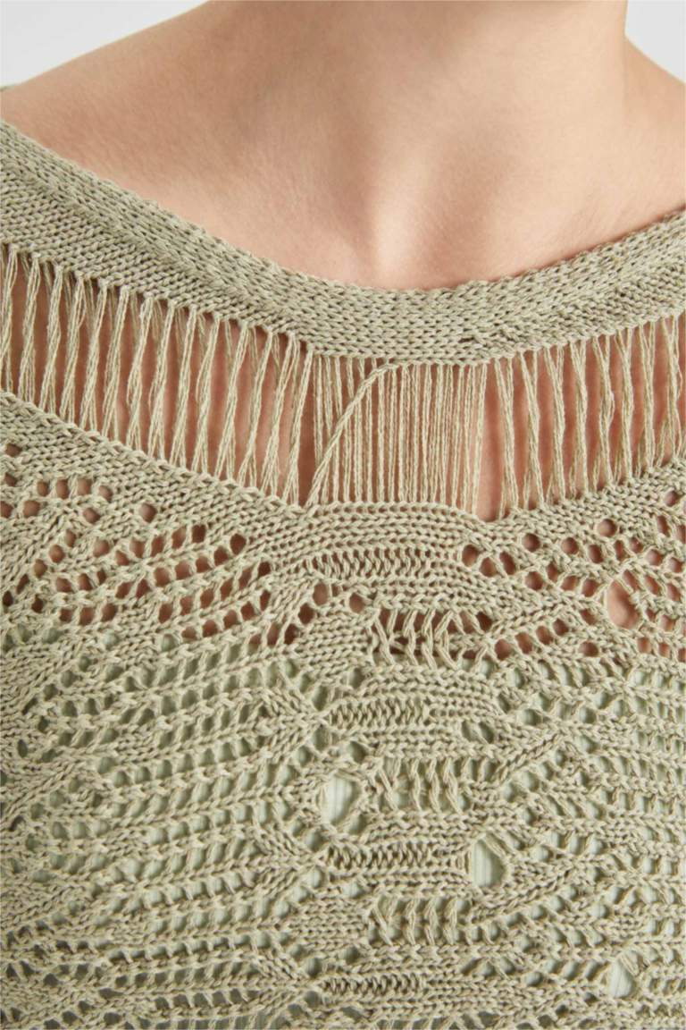 Haki Kadın Kayık Yaka Ajur Triko Kazak 2995036 | DeFacto