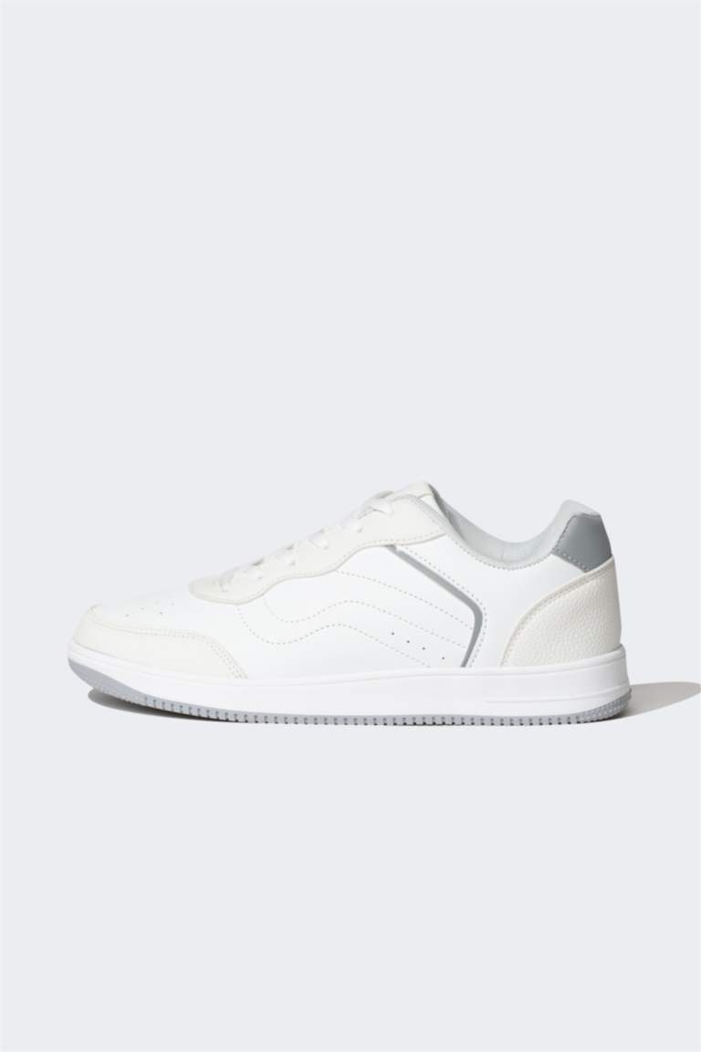 White WOMAN Woman Flat Sole Lace-up Faux Leather Sneakers 3045006 | DeFacto