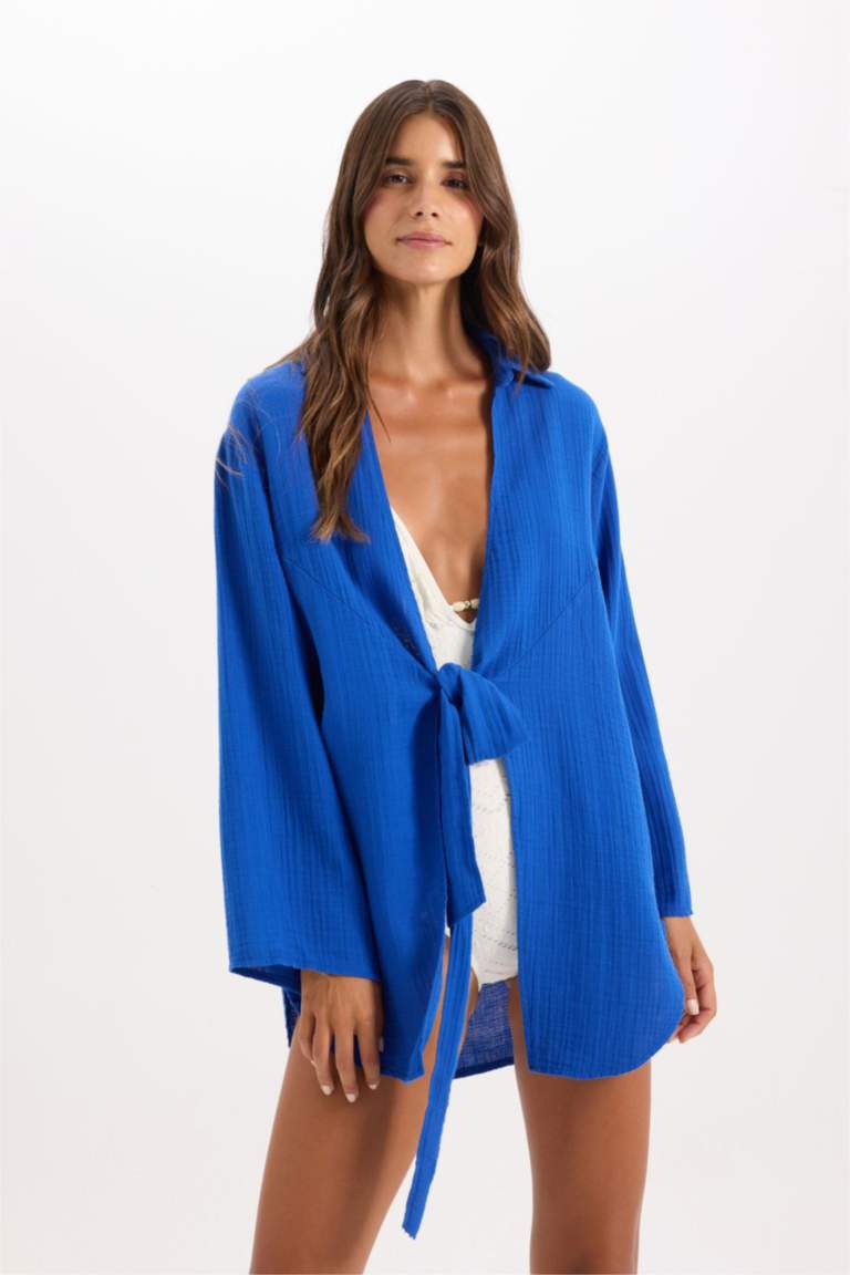 Blue WOMAN Fall in Love Muslin Beach Shirt 3165315 | DeFacto