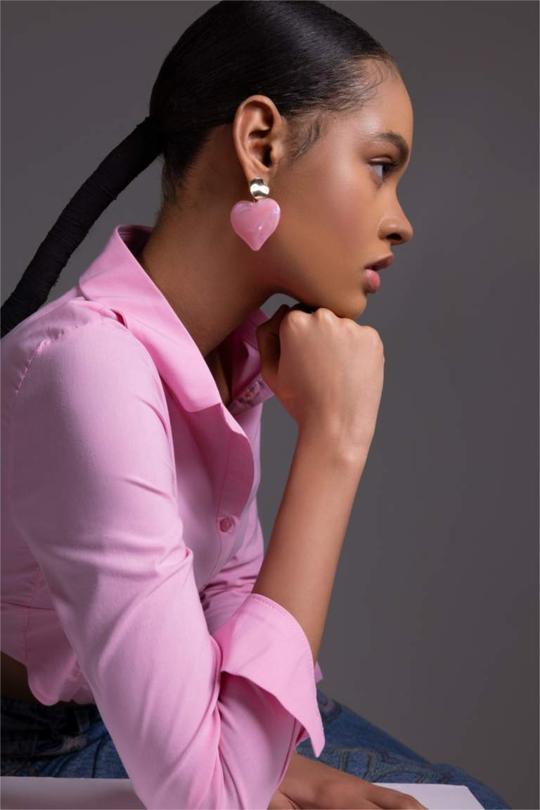 Pink WOMAN Woman Pink Heart Detailed Dangle Earrings 3046233 | DeFacto