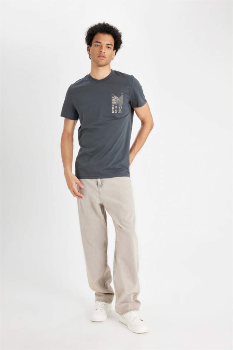 Anthracite MAN Slim Fit Crew Neck Printed Short Sleeve T-Shirt 3095925 ...