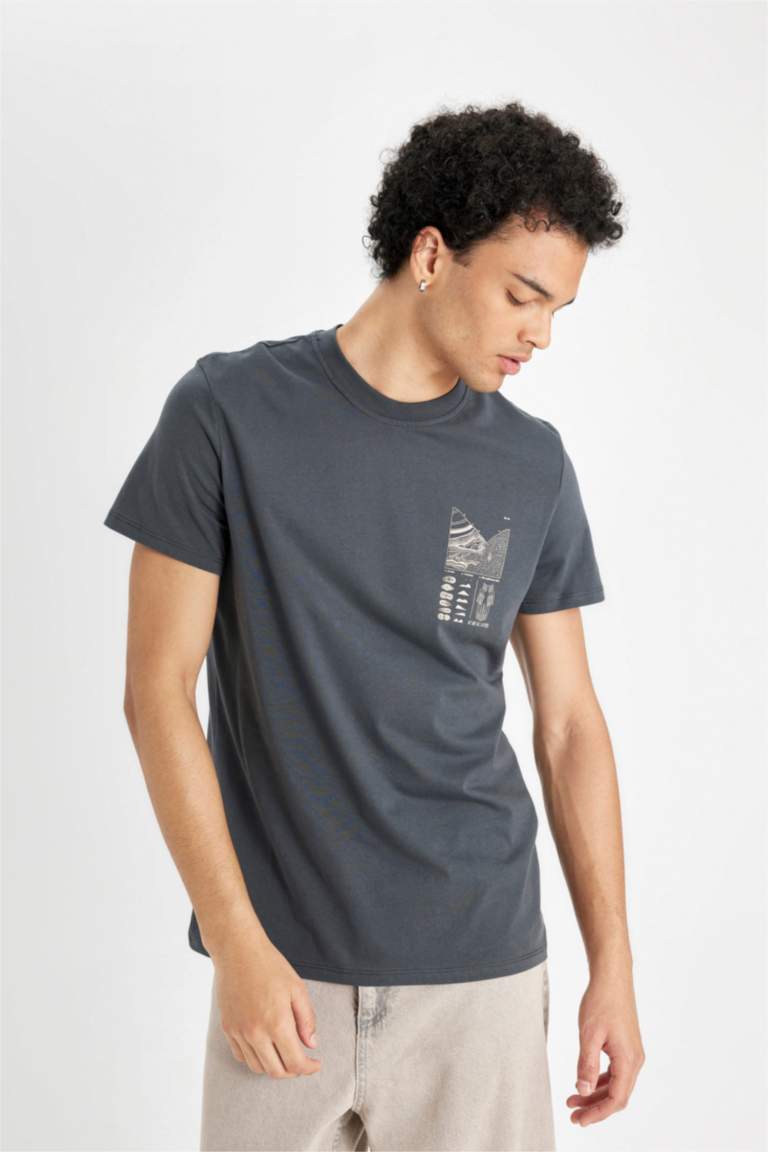 Anthracite MAN Slim Fit Crew Neck Printed Short Sleeve T-Shirt 3095925 ...