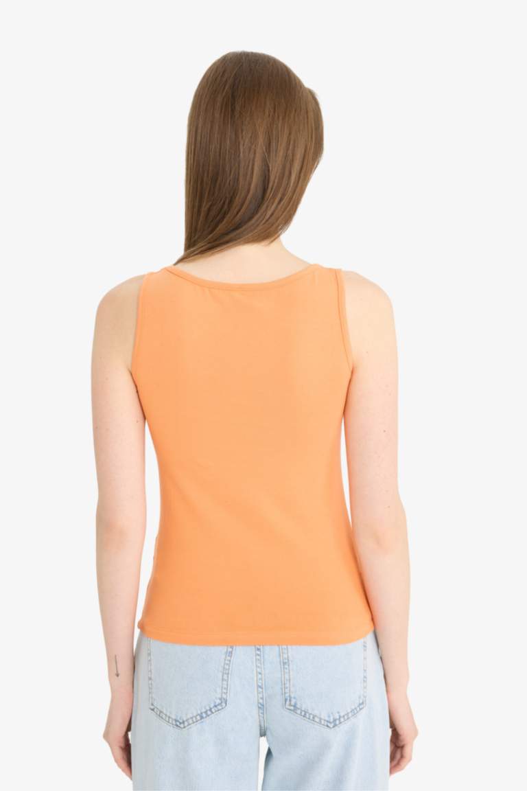 Orange WOMAN Slim Fit Crew Neck Ribbed Tank Top 3109825 | DeFacto