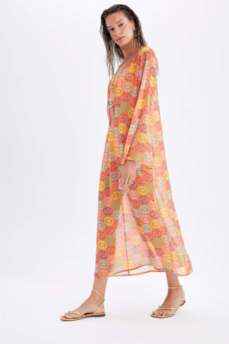 Orange Woman Regular Fit Printed Tulle Beachwear 3125502 | DeFacto