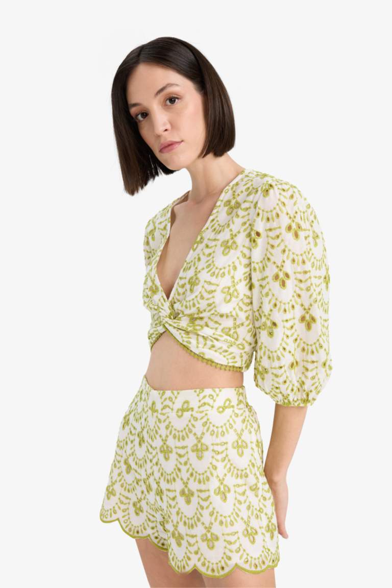 Ecru WOMAN Fall in Love Patterned Embroidered Beach Top 3098629 | DeFacto