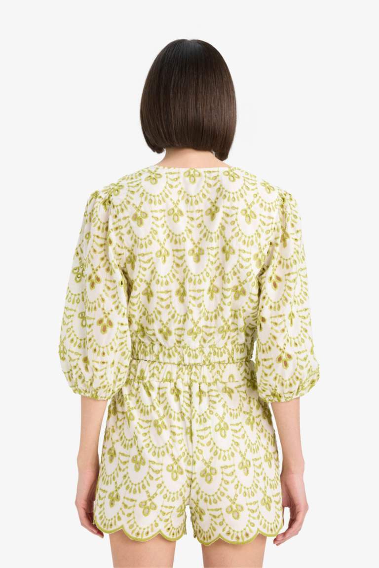 Ecru WOMAN Fall in Love Patterned Embroidered Beach Top 3098629 | DeFacto