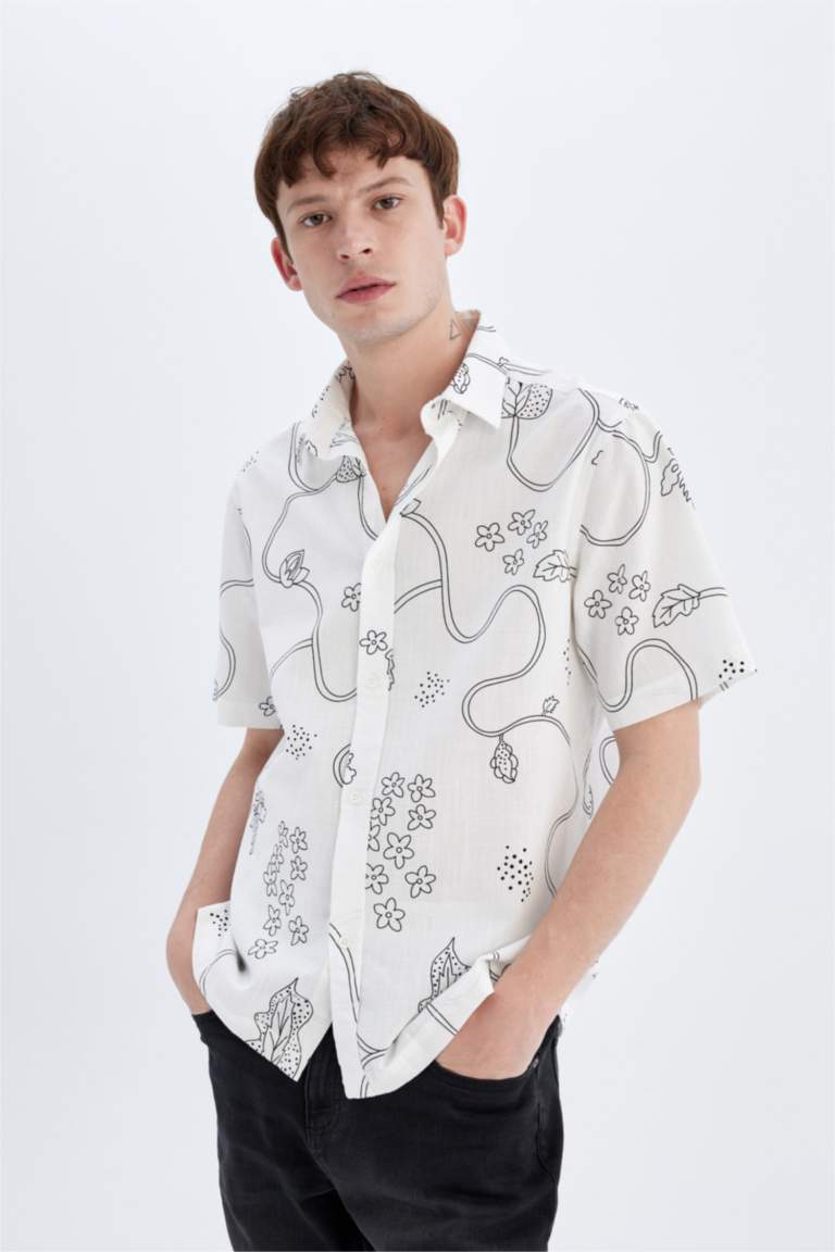Khaki Man Regular Fit Cotton Printed Short Sleeve Shirt 3140988 | DeFacto