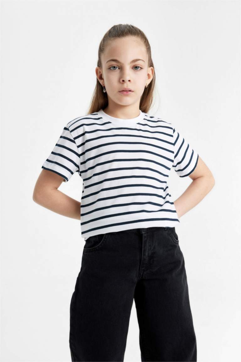Ecru GIRLS & TEENS Girl Striped Short Sleeve T-Shirt 3107880 | DeFacto