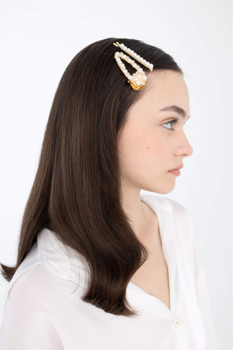 Gold WOMAN Woman 3 Piece Pearl Detailed Gold Latch Buckle Clips 3137440 ...