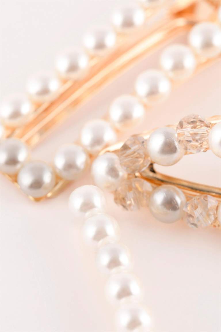 Gold WOMAN Woman 3 Piece Pearl Detailed Gold Latch Buckle Clips 3137440 ...