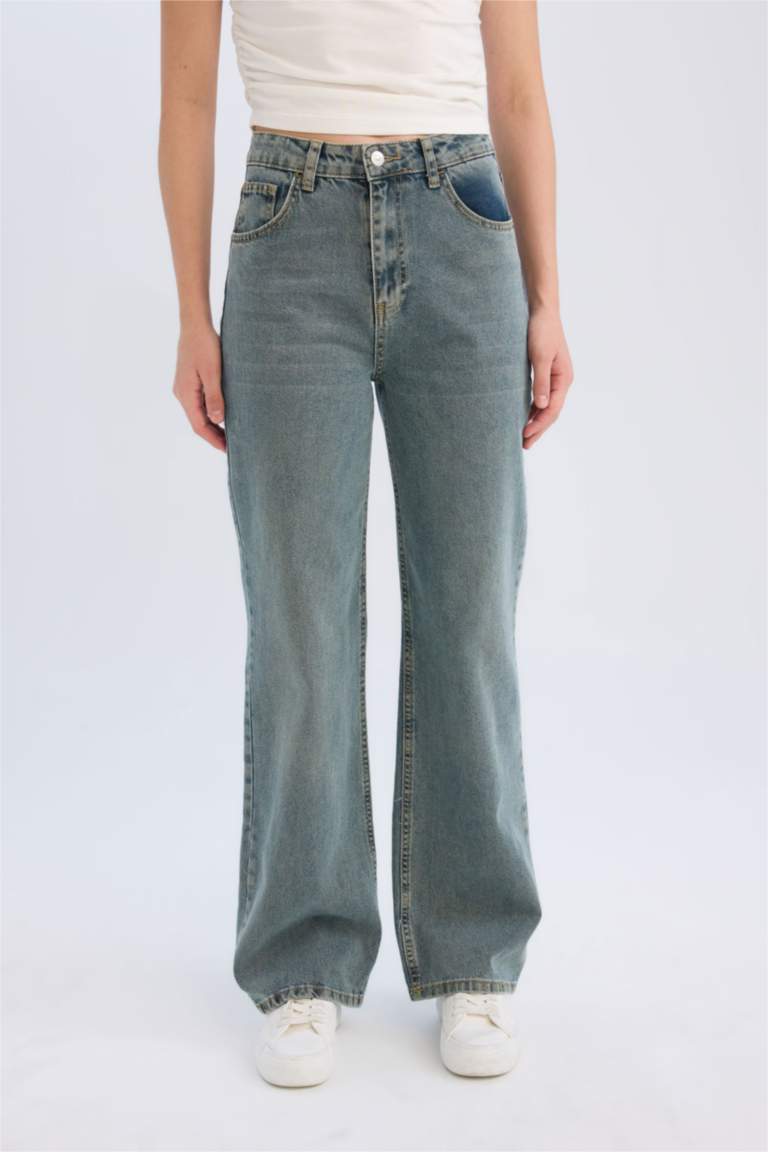 Indigo WOMAN 90's High Waist Wide Leg Long Washed Jeans 3194433 | DeFacto