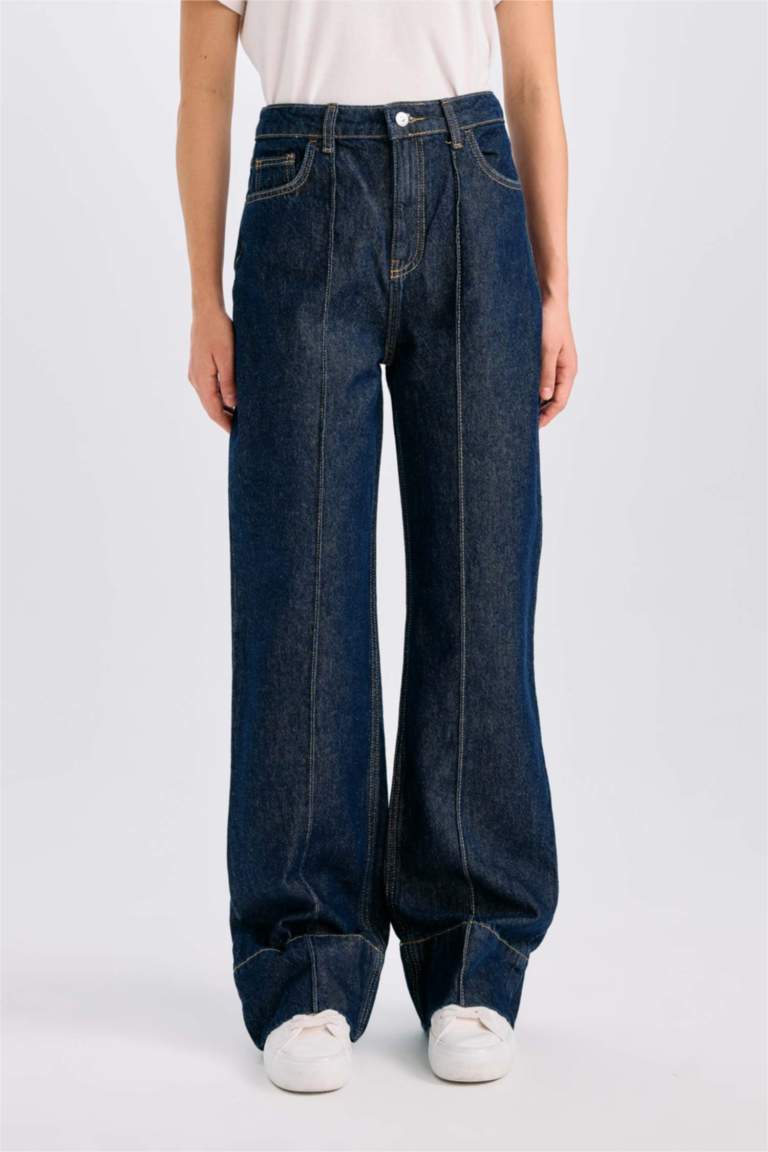 Blue WOMAN 90's Wide Leg High Waist Long Jeans 3140002 | DeFacto