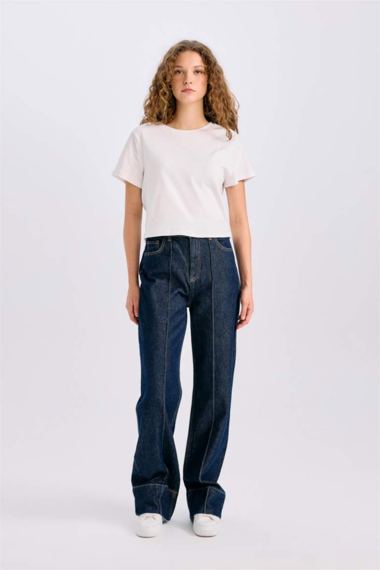 Blue WOMAN 90's Wide Leg High Waist Long Jeans 3140002 | DeFacto