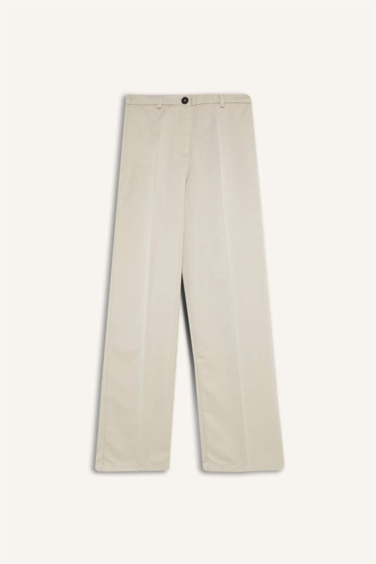 Beige WOMAN Wide Leg High Waist Standard Length Trousers 3144655 | DeFacto