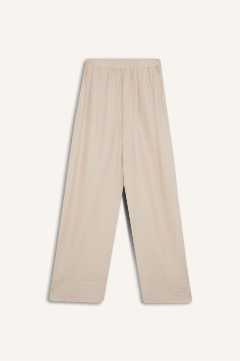 Beige WOMAN Wide Leg Crinkle Fabric Trousers 3241103 | DeFacto