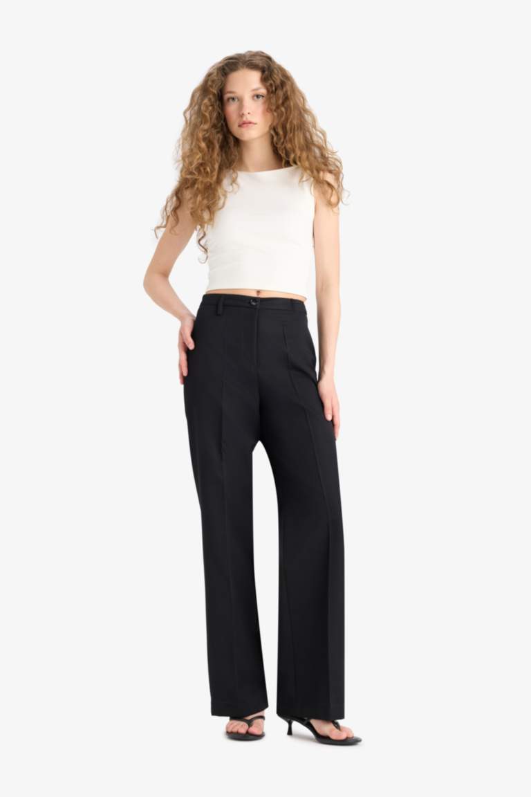 Black WOMAN Wide Leg Normal Waist Standard Length Trousers 3240938 ...