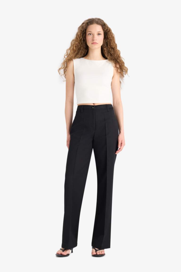 Black WOMAN Wide Leg Normal Waist Standard Length Trousers 3240938 ...