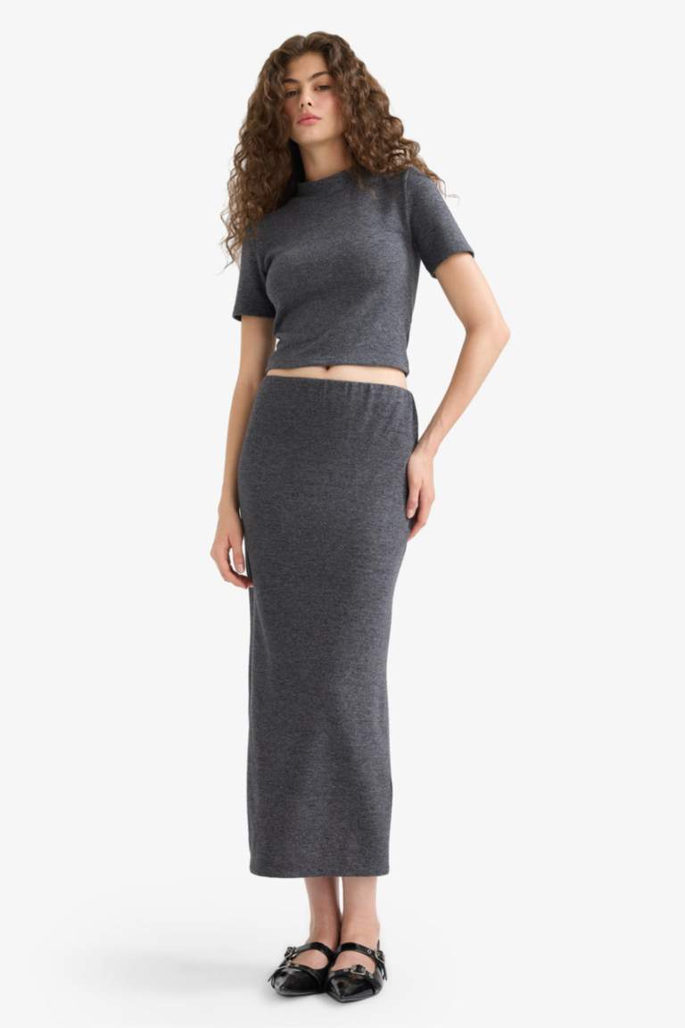 Anthracite Woman Pencil Skirt High Waist Maxi Knitted Skirt 3302811 ...