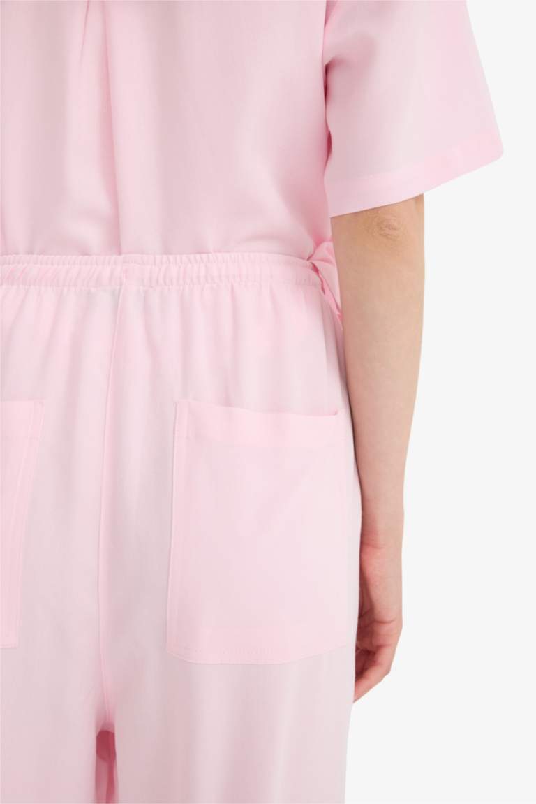 Pink WOMAN Normal Waist Standard Length Wide Leg Linen Blend Trousers ...