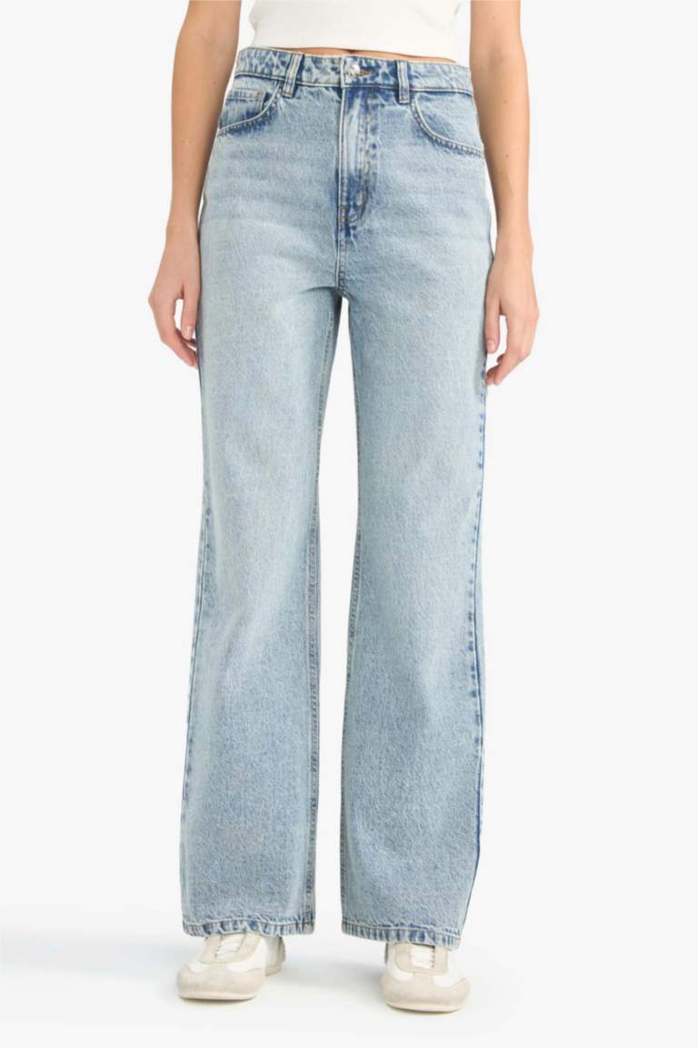 Indigo WOMAN Regular Hem Denim High Waist 90's Trousers 3306499 | DeFacto