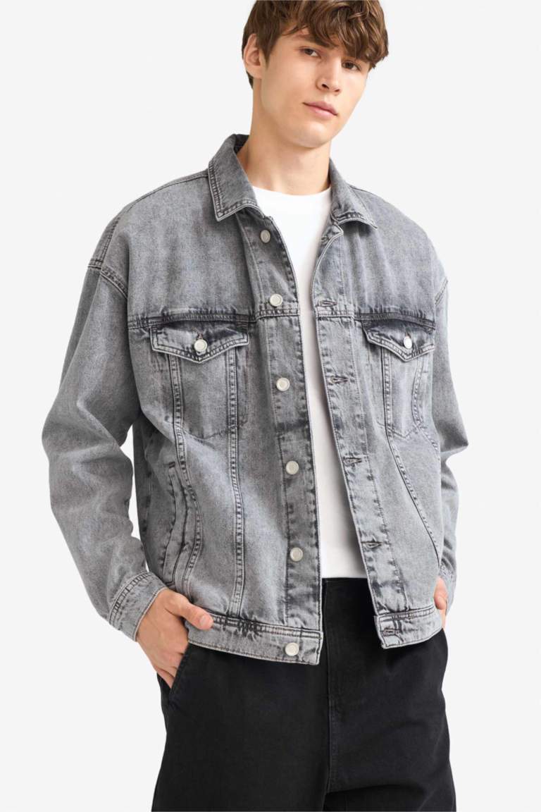 Grey MAN Oversize Fit Denim Jacket 3386420 | DeFacto