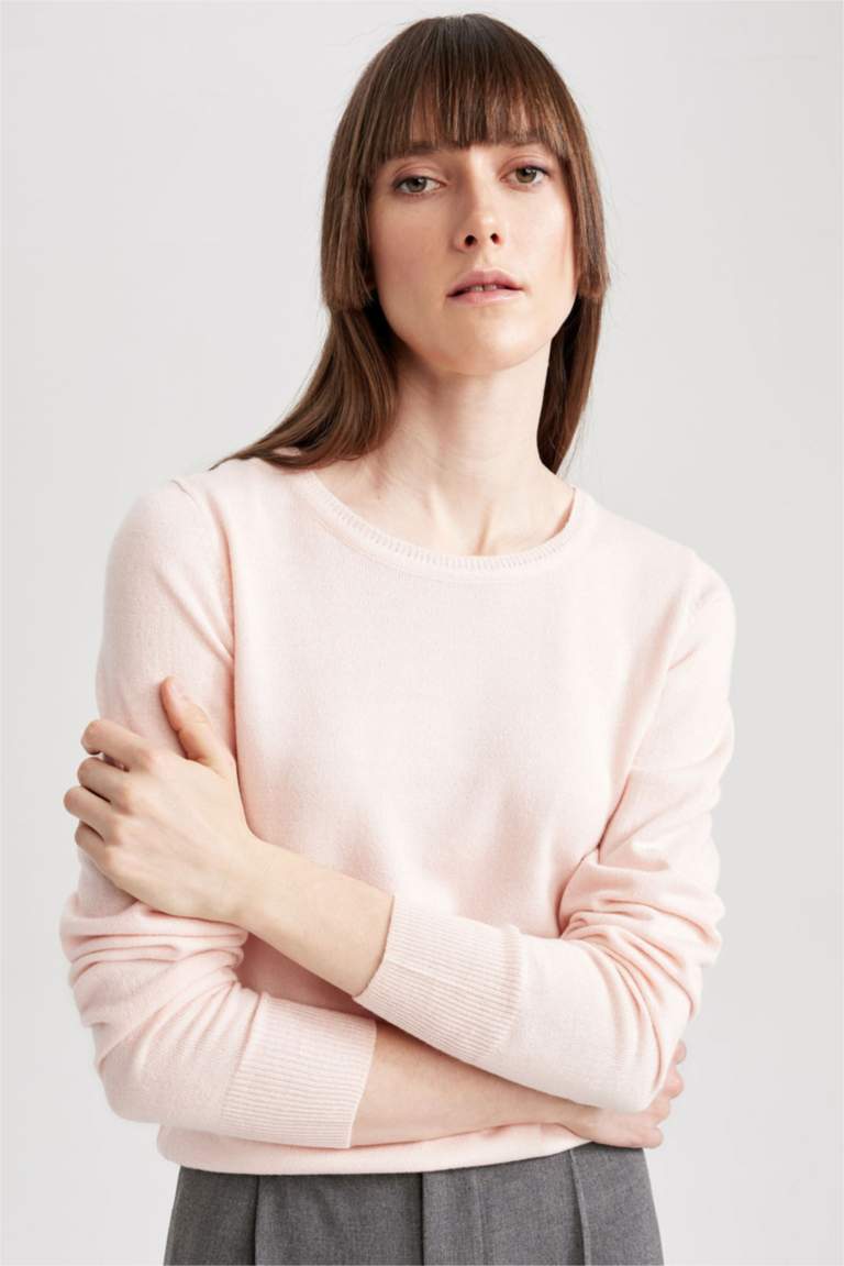 Pink WOMAN Regular Fit Crew Neck Pullover 2449102 | DeFacto