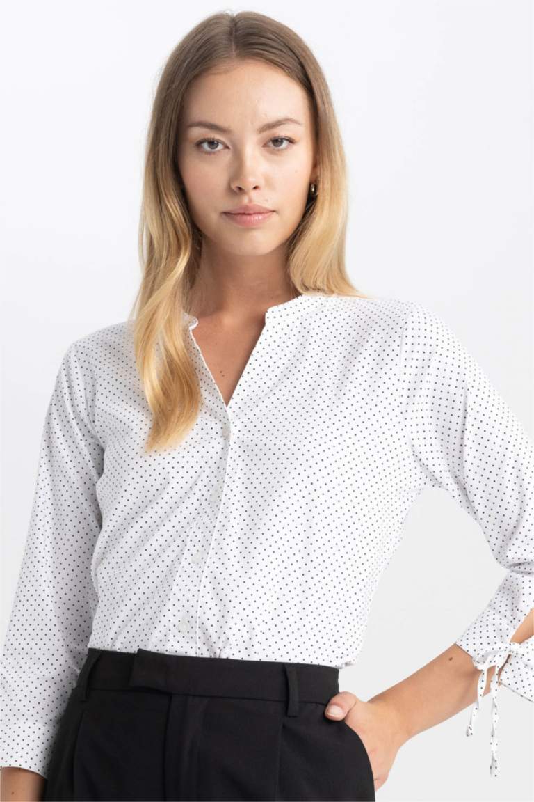 White WOMAN Fitted Resort Collar Patterned Bengal Half Sleeve Shirt ...