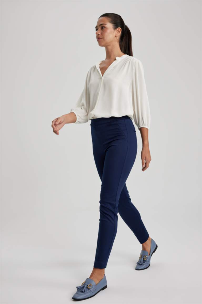 Navy WOMAN Basic Ankle Cigarette Trousers 2395714 | DeFacto