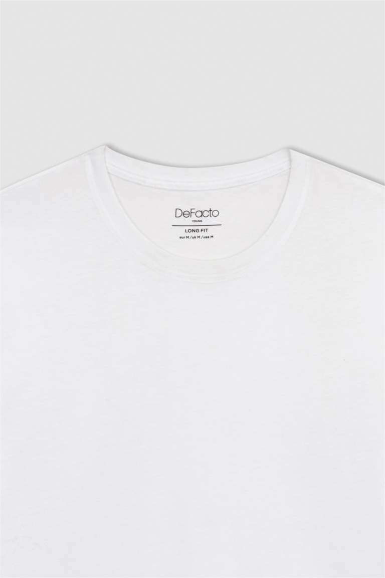 White MAN Long Fit Long Crew Neck Basic T-Shirt 2646939 | DeFacto