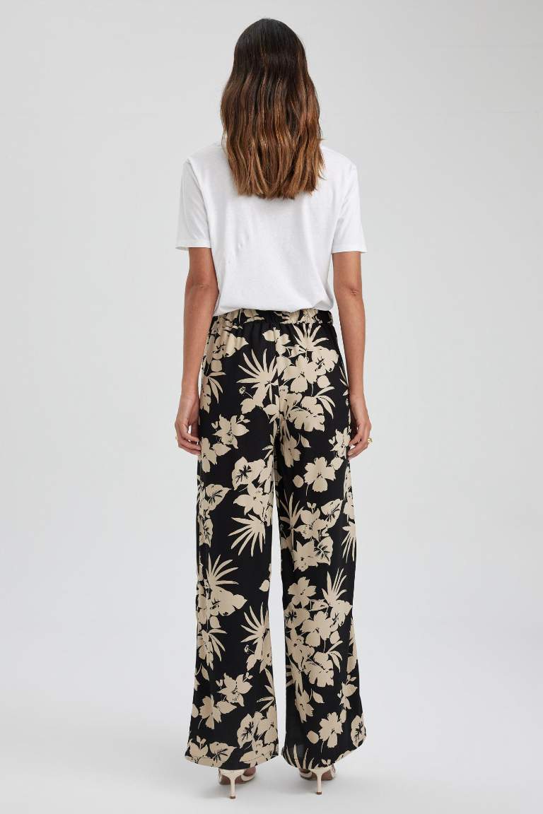 Black WOMAN Patterned Wide Leg Palazzo Viscose Trousers 2737230 | DeFacto